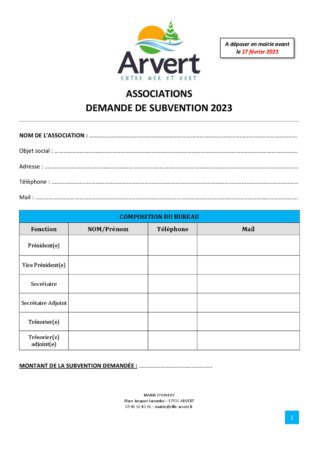 Dossier de demande de Subvention 2023 - Arvert
